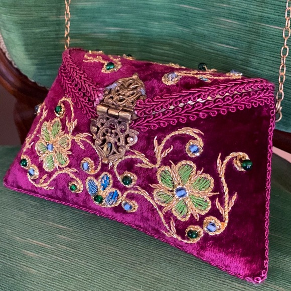 Bags | Vintage Handcrafted Velvet Small Metal Chain Bag | Poshmark